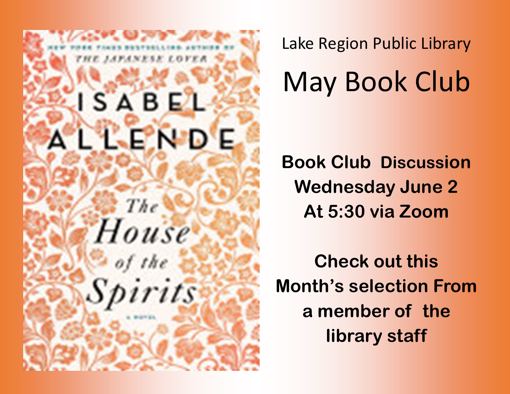 May Book Club 20213 | Lake Region Public Library